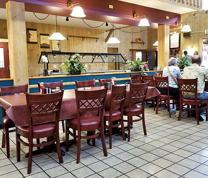Simple wooden chairs and warm paneling create that quintessential Pennsylvania Dutch dining experience&mdash;comfort before the comfort food arrives.