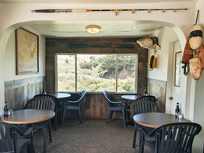 Simple wooden tables frame picture-perfect views of Bodega Bay's coastline&mdash;nature's television playing a never-ending show of California's rugged beauty.
