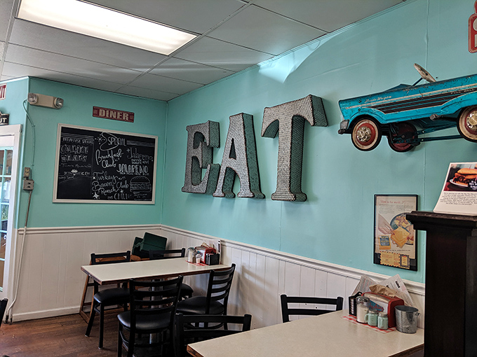 Those metal "EAT" letters aren't just decor&mdash;they're more like friendly instructions you'll be all too happy to follow once you see what's coming from the kitchen.