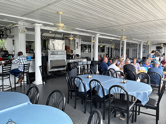 Where seafood dreams come true! The dining room's casual elegance lets the bay views and crab feasts take center stage.