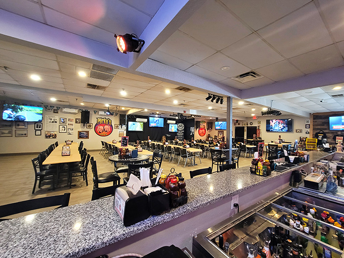 Step inside where multiple TVs ensure you won't miss the game while experiencing pulled pork perfection.
