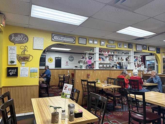 Warm wood paneling and cheerful yellow walls create the perfect backdrop for morning magic and afternoon adventures.