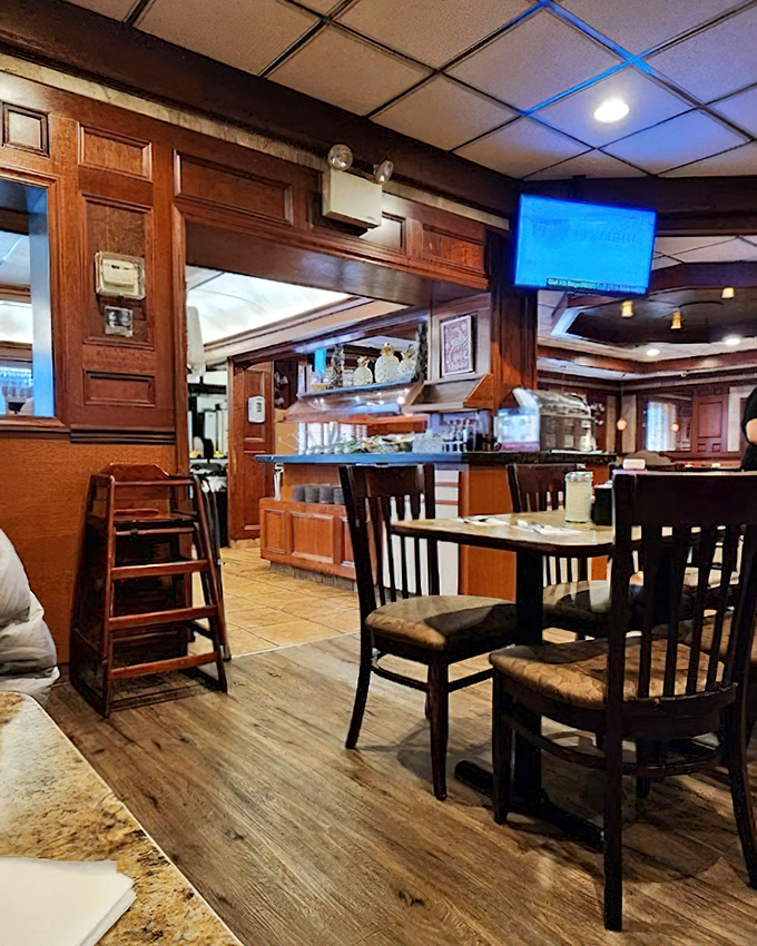 Rich wood paneling and classic diner seating create that "everybody knows your name" vibe &ndash; minus Norm and Cliff, but with all the comfort.