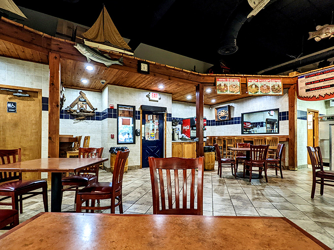 Nautical charm meets no-nonsense dining inside Sea King, where the sailboat overhead reminds you exactly where your dinner recently resided.