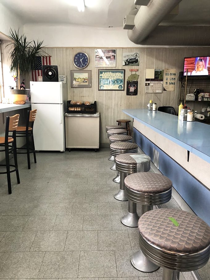 Classic chrome stools line the blue counter where countless Detroiters have perched for their ham fix. This isn't retro design&mdash;it's simply never changed.