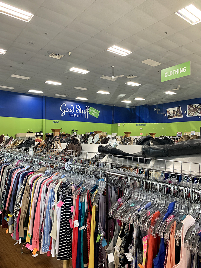 A sea of clothing racks stretches toward the horizon, each hanger a potential "where have you been all my life?" moment waiting to happen.