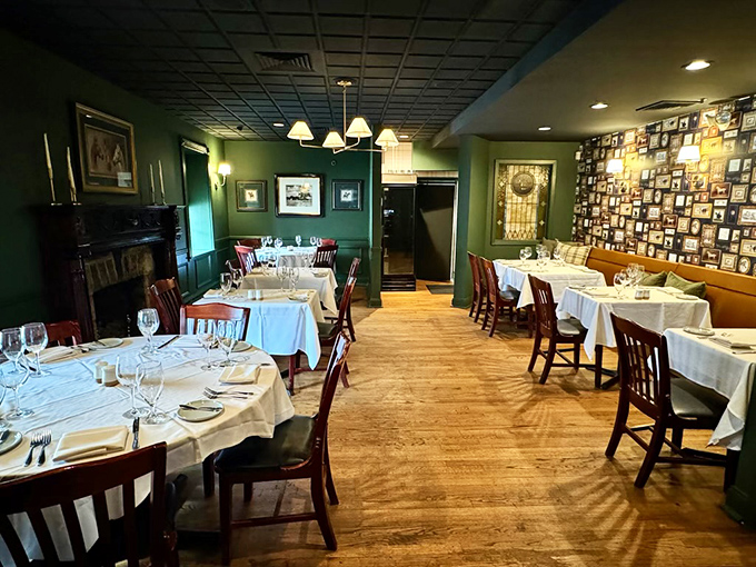 Green walls, white tablecloths, and that wall of memories&mdash;dining rooms like this are where celebrations become stories we tell for years.