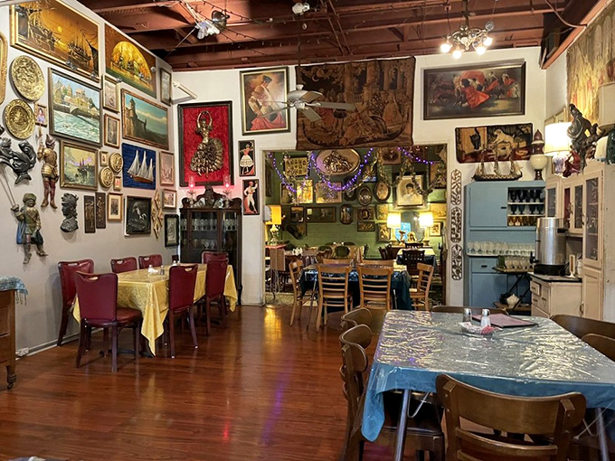 Where your eccentric aunt's living room meets art gallery meets dining room. Every inch tells a story, and you'll want to hear them all between bites.