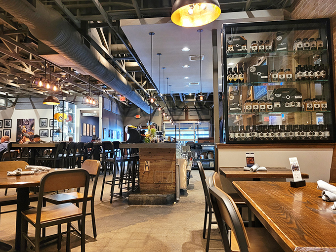 Industrial chic meets comfort food paradise where exposed brick and polished concrete create barbecue sophistication.