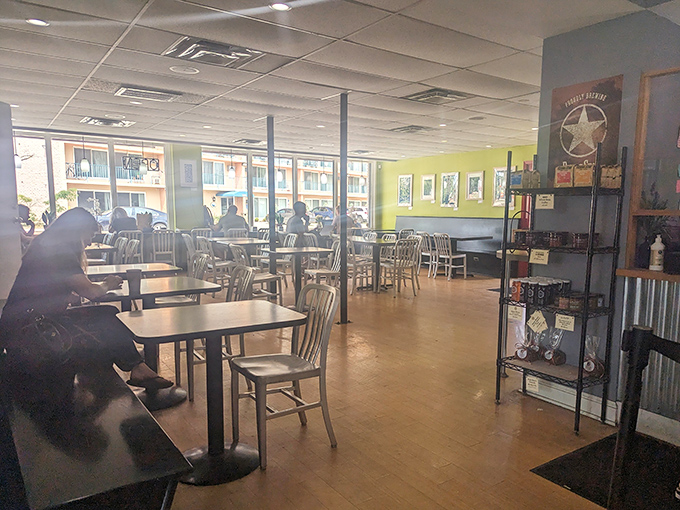 Inside, the spacious, light-filled dining area offers the perfect backdrop for your internal debate: "Just one more cookie or should I try that scone too?"
