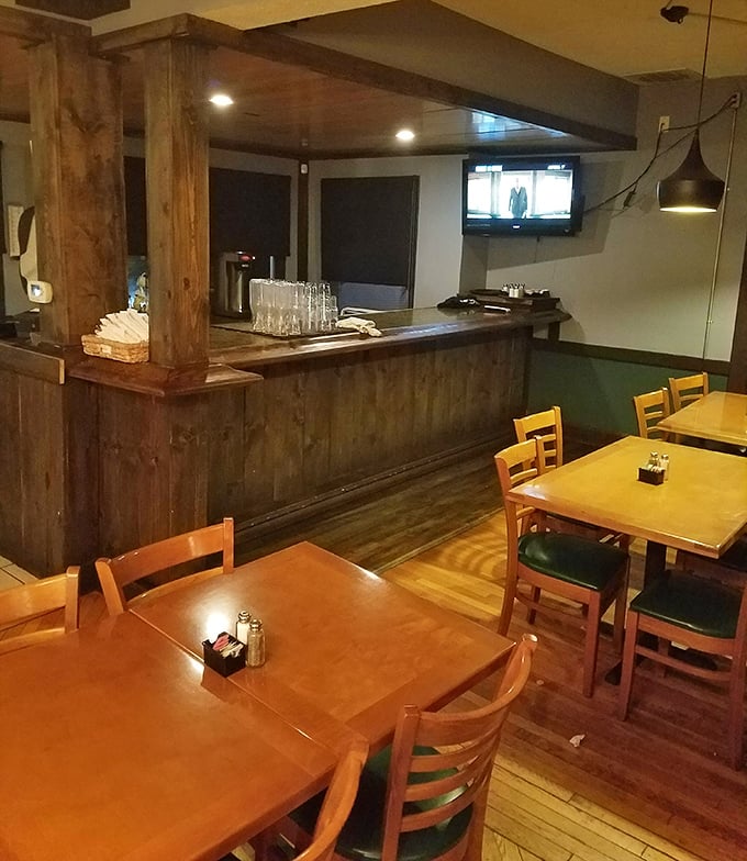 Rustic wooden beams and warm lighting create that "Cheers" vibe&mdash;where everybody might not know your name yet, but they'll remember your order.