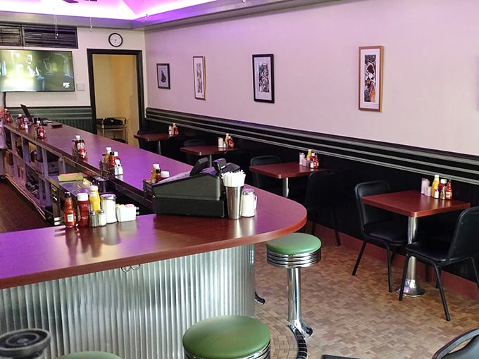 Retro charm meets modern comfort in Stav's purple-hued dining room, where every booth has witnessed countless "mmms" of breakfast satisfaction.