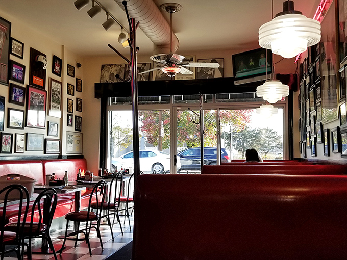 Step inside where red vinyl booths and local memorabilia create the perfect backdrop for morning magic.