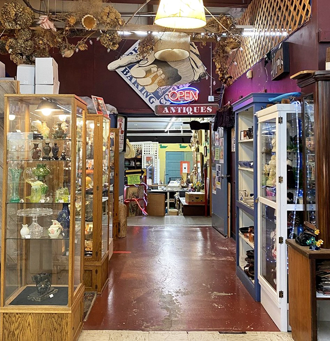 Step inside and the hunt begins! Glass cases and wooden shelves create a labyrinth of possibilities where time stands delightfully still.