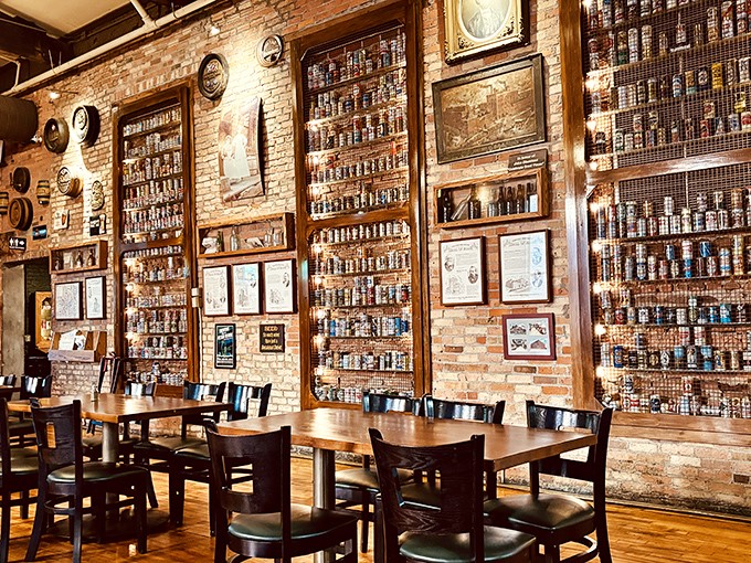 Wall-to-wall beer bottles create a mesmerizing tapestry of brewing history. Like a library where every "book" once contained liquid happiness.