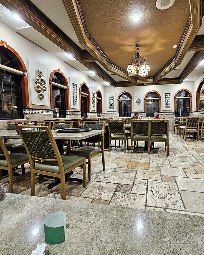 Step inside and discover an unexpected elegance&mdash;arched windows, warm wood accents, and chandeliers that remind you diners can indeed dress up for dinner.