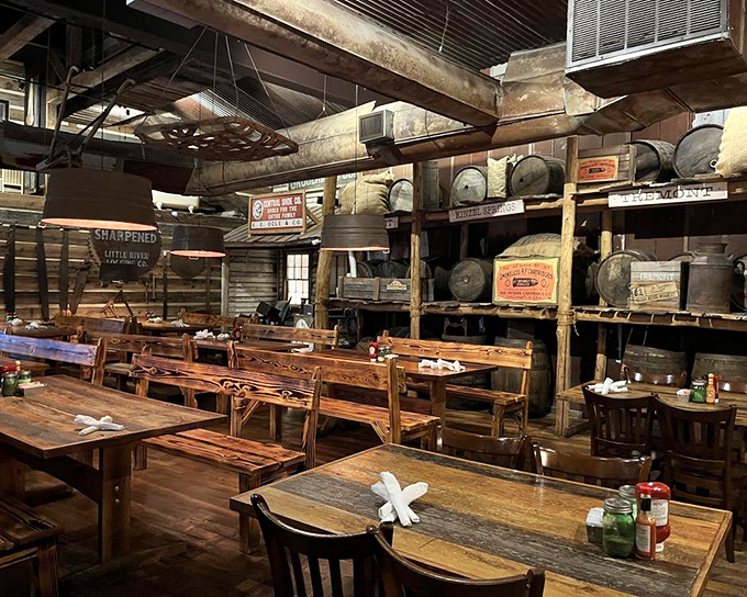 Rustic wooden tables, vintage artifacts, and an atmosphere that whispers "take your time" &ndash; this isn't just a meal, it's a journey to frontier Tennessee.