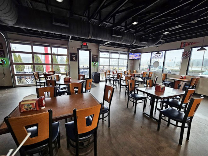 Industrial-chic meets comfort in this bright, airy dining room. The perfect backdrop for the flavor drama about to unfold on your plate.