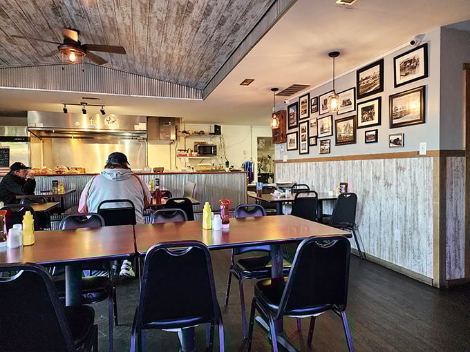 Inside, the rustic wooden ceiling and corrugated metal wainscoting create that perfect "I've-found-a-hidden-gem" atmosphere that food adventurers live for.