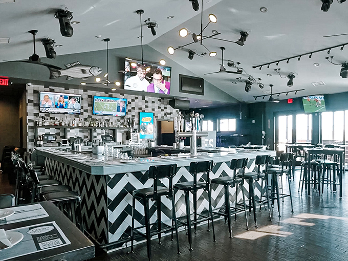 Modern comfort meets maritime tradition in this welcoming space where every seat offers front-row dining entertainment.