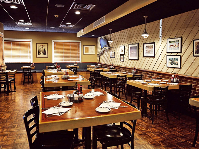 Step inside and you're greeted by warm wood paneling and nautical charm&mdash;the dining room equivalent of a comfortable fisherman's sweater.