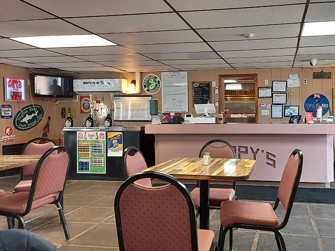 Step inside and you're greeted by pink chairs, wood paneling, and that unmistakable feeling that you've found a place where calories don't count.