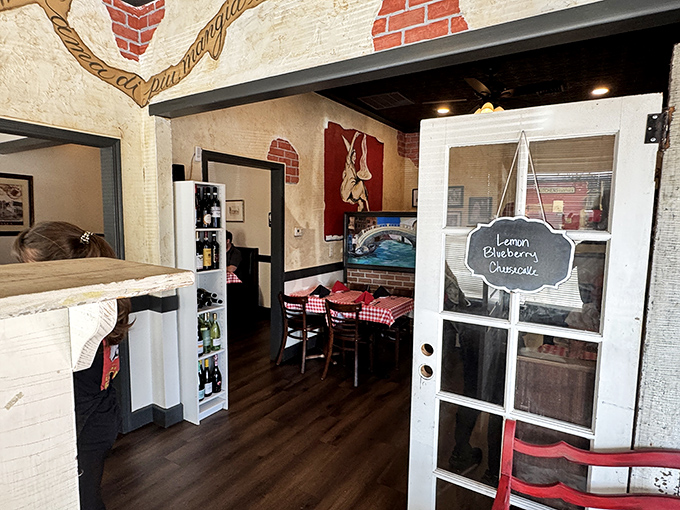 Step inside and you're transported to a rustic Italian village, complete with textured walls, exposed brick, and the promise of carb-laden bliss.