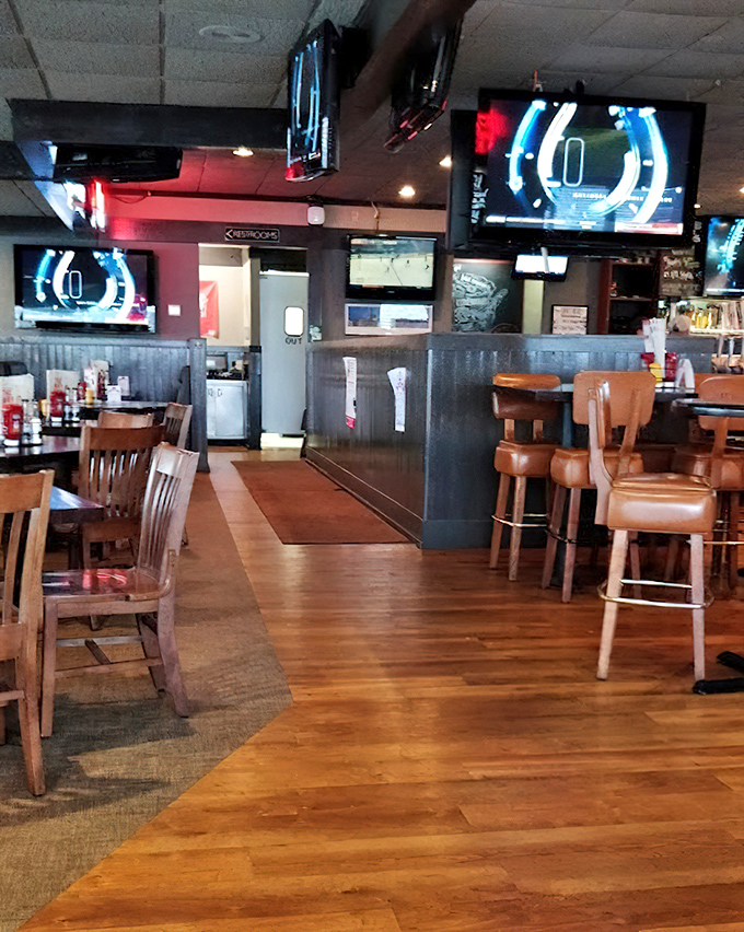 The warm wood and friendly atmosphere whisper promises of comfort food done absolutely right.