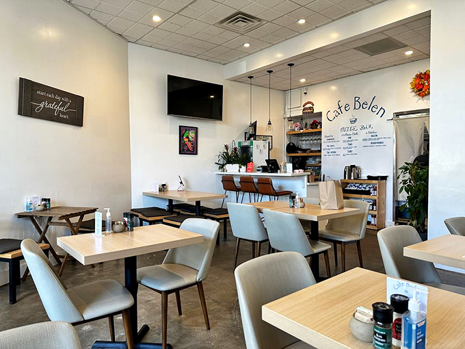 Clean lines, natural light, and that "Enter with a grateful heart" sign&mdash;advice you'll have no trouble following once the food arrives.