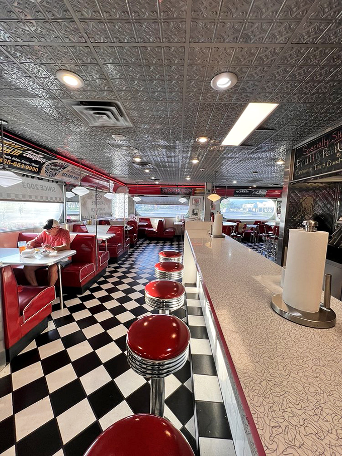 Classic red vinyl booths and checkerboard floors transport you to a simpler time when calories didn't count and coffee refills were unlimited.