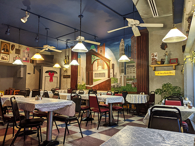 Step inside this time capsule where checkered floors and pendant lights create pure deli magic.