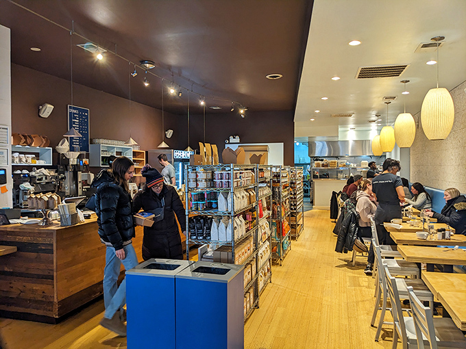 Part grocery, part cafe, all magic. The warm wood floors and pendant lights create the perfect backdrop for your morning food pilgrimage.