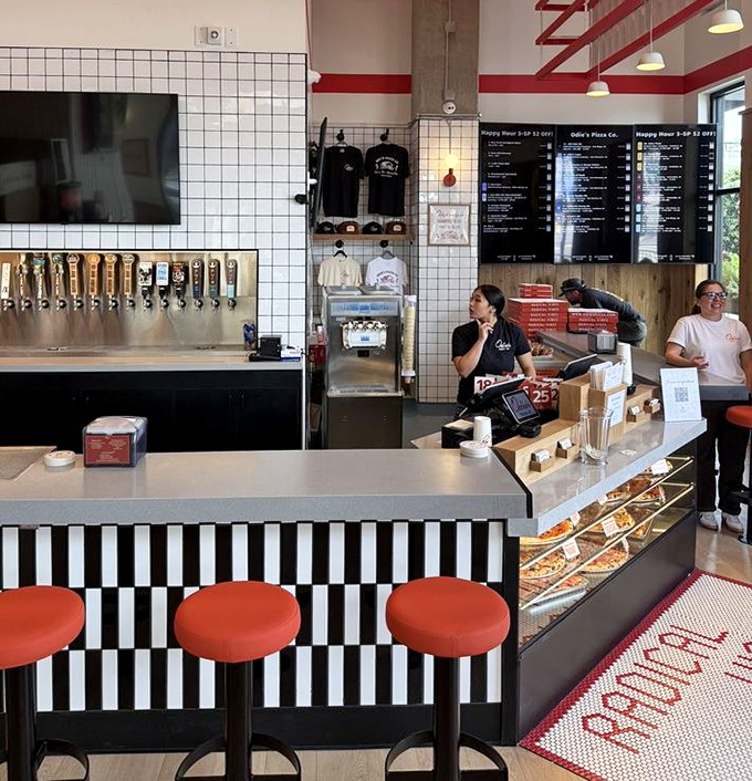 Clean lines, craft beer taps, and that eye-catching black and white counter create a space that's both Instagram-worthy and comfortably unpretentious.