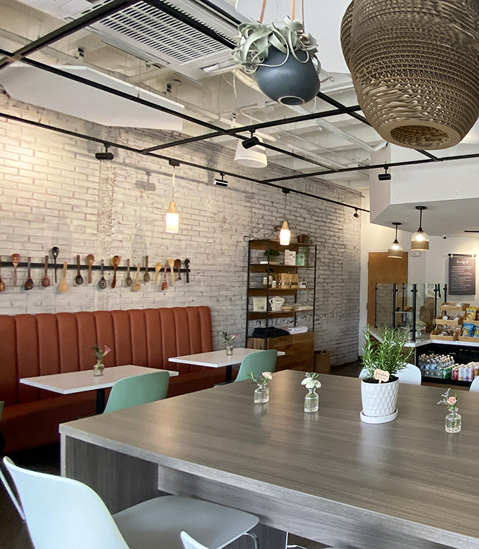 Inside, whitewashed brick walls and wooden spoons create a space that feels both Instagram-worthy and like your coolest friend's kitchen—comfort with a conscience.