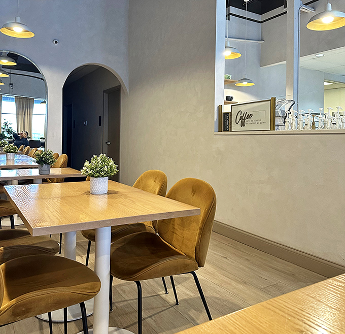 Velvet chairs that hug you like a long-lost friend. The café's arched doorways and warm wood create a space where lingering is practically mandatory.