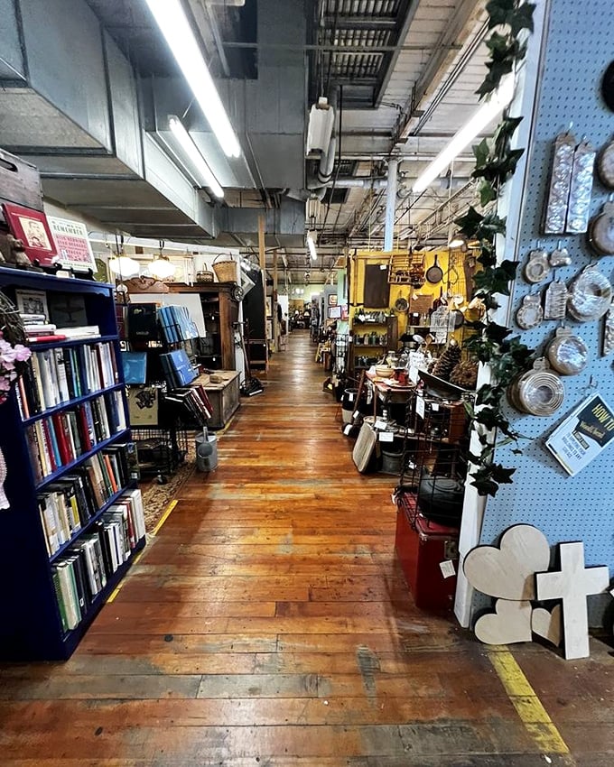 Long wooden corridors stretch before you like a yellow brick road of antiquing, where each booth is its own little universe of collectibles and curiosities.