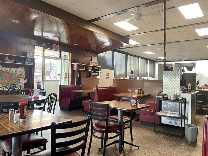 Where wood paneling meets red vinyl booths &ndash; this isn't retro by design, it's authentic by survival. Dining history preserved in amber.