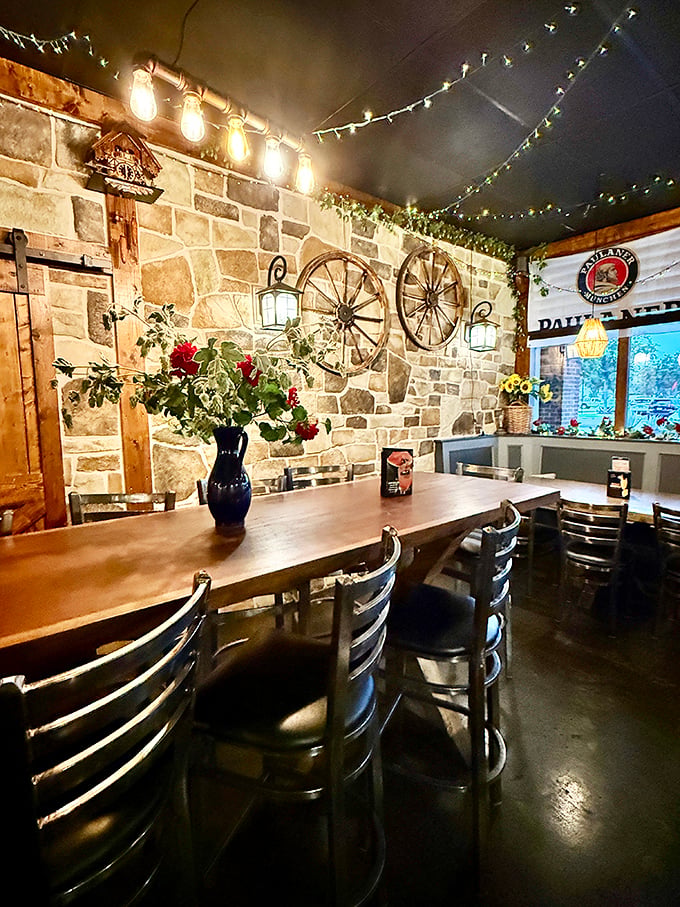 Step inside and suddenly you're in Bavaria, not Florida. Those stone walls and wagon wheels aren't just decoration&mdash;they're time travel devices disguised as d&eacute;cor.