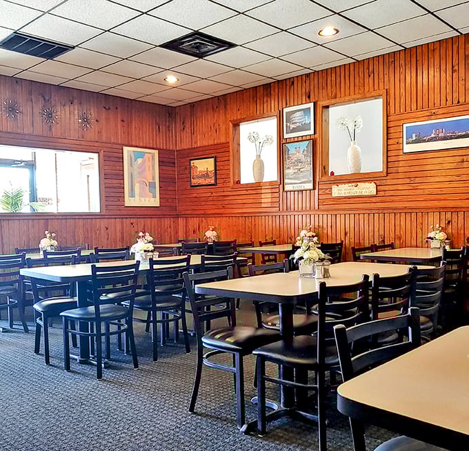 Wood paneling that's seen decades of happy diners, simple tables adorned with fresh flowers&mdash;this isn't Instagram bait, it's the real deal.