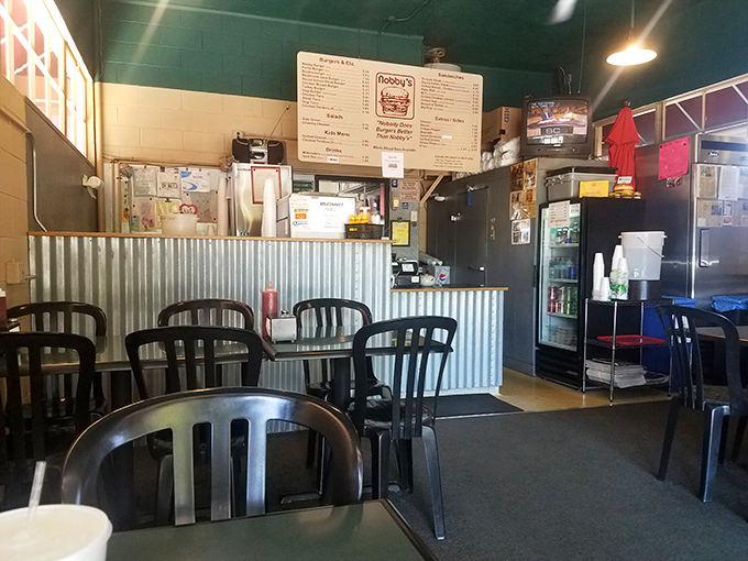 No-frills dining at its finest. The corrugated metal counter and simple black chairs say, "We're putting all our effort where it matters&mdash;on your plate."