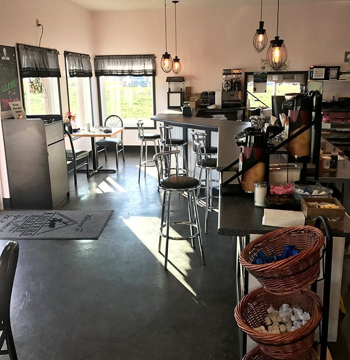 Industrial pendant lights and cozy bar seating create that perfect "stay awhile" vibe where calories simply don't count.