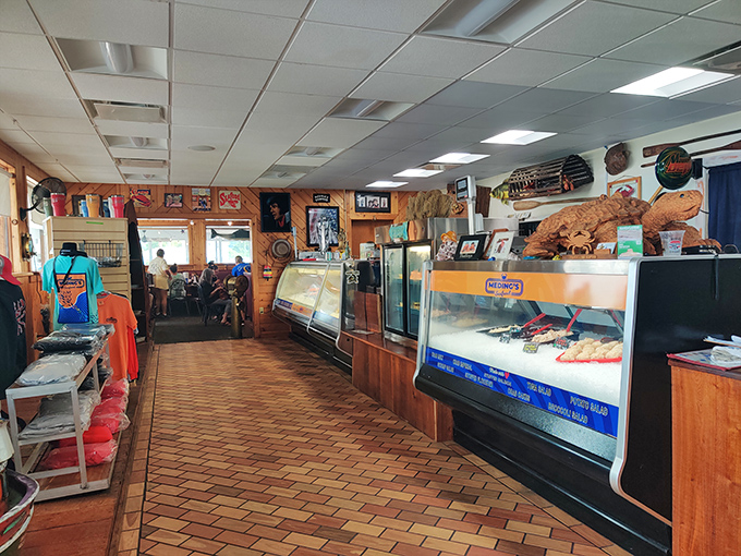 Inside, the brick-floored market area showcases fresh catches while maritime memorabilia tells stories of Delaware's coastal heritage.