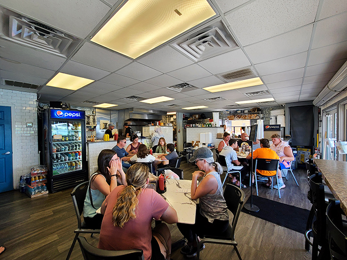 Inside, no-frills tables fill with happy diners. This isn't where you come for the decor&mdash;it's where you come for seafood that makes you forget your name. 