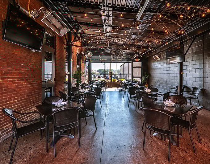 Industrial chic meets cozy comfort in this perfectly designed dining space that welcomes everyone.