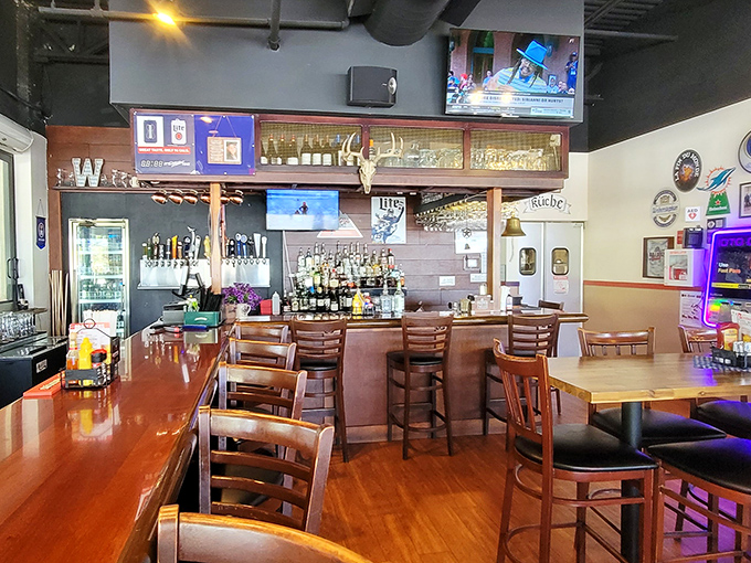 Inside, wooden accents and a well-stocked bar create that perfect balance of German tradition and Florida relaxation. Gem&uuml;tlichkeit, as they say!