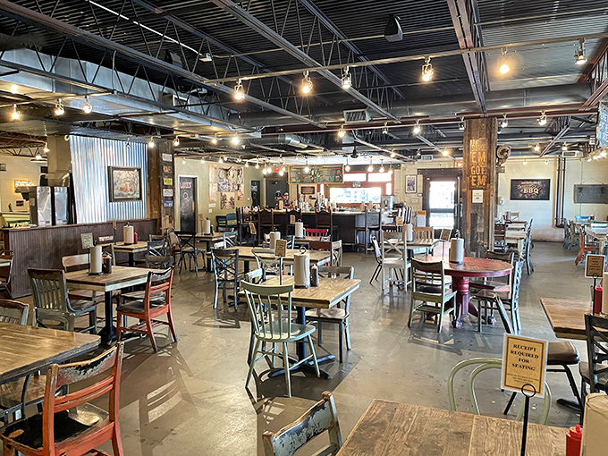 Blue lighting transforms the dining room into an underwater fantasy world, where the only thing more abundant than the decor is the seafood waiting to be devoured.