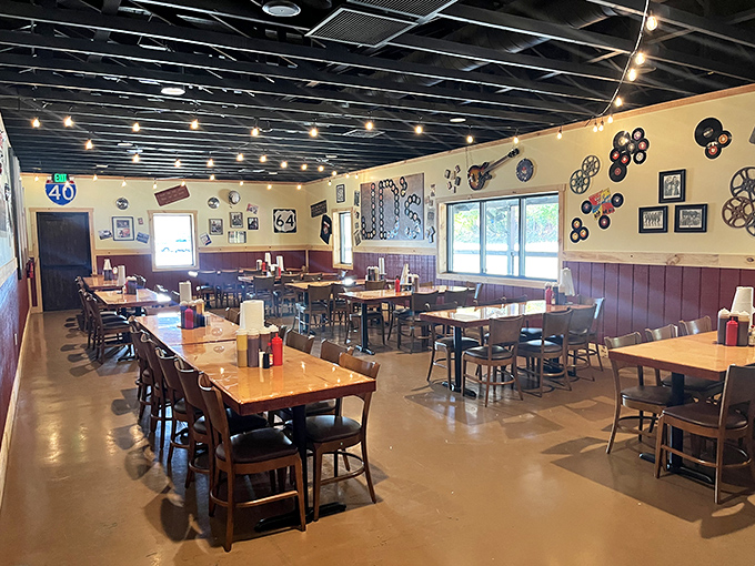 No frills, just thrills - where vinyl records meet vinyl seats in perfect smokehouse harmony.