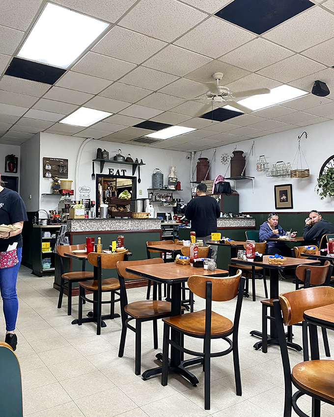 Inside feels like your favorite aunt opened a restaurant and actually knew what she was doing.