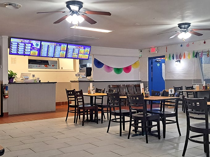 Simple, clean, and welcoming&mdash;Sami's dining room lets the food take center stage while colorful paper decorations add just enough festive charm.