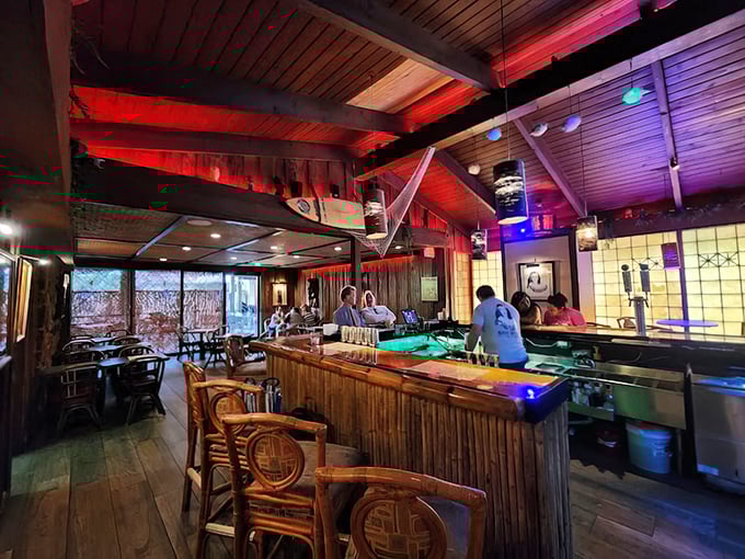 Step inside and discover bamboo beams, colorful lighting, and authentic Polynesian vibes that transport you instantly.